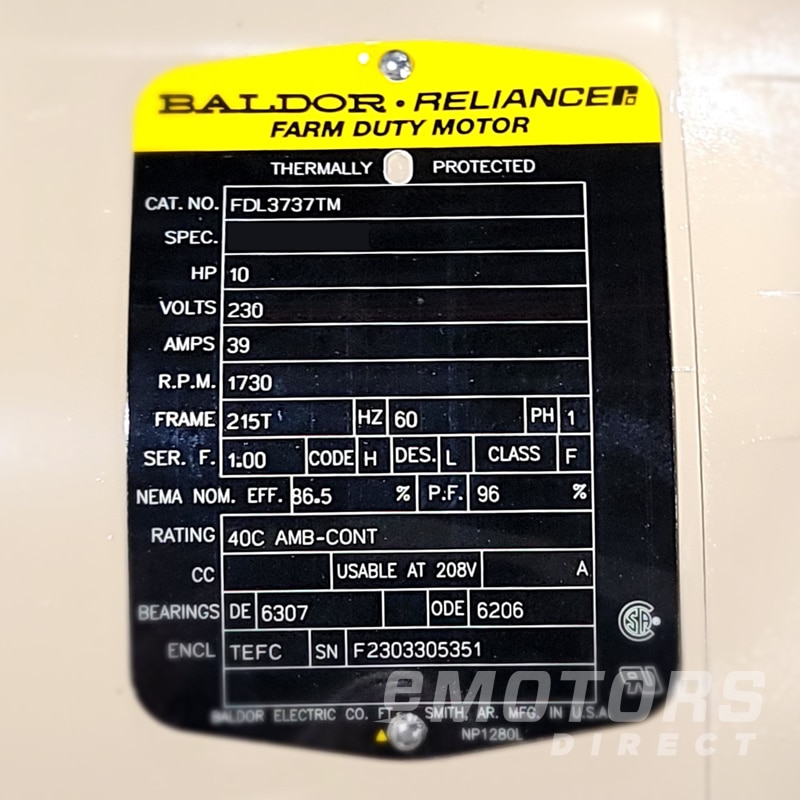 BALDOR FDL3737TM 10HP 1730 215T TEFC | eMotors Direct